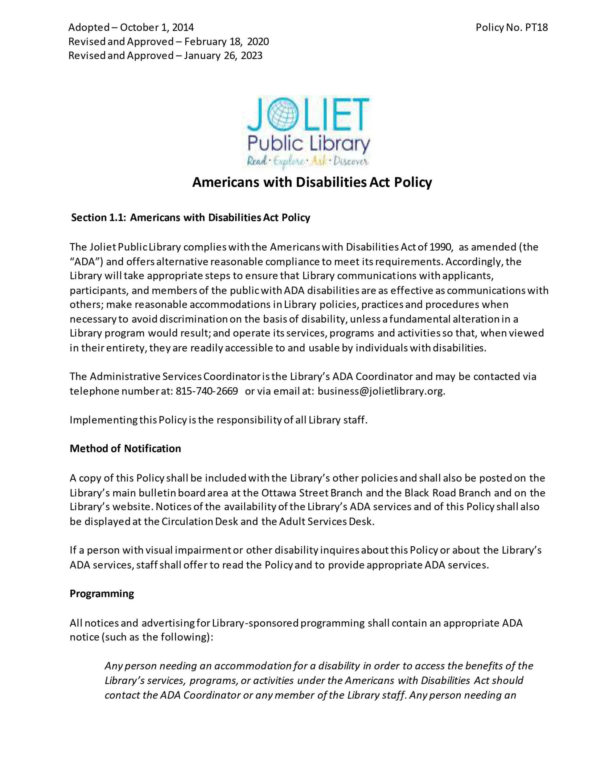Policies – Joliet Public Library