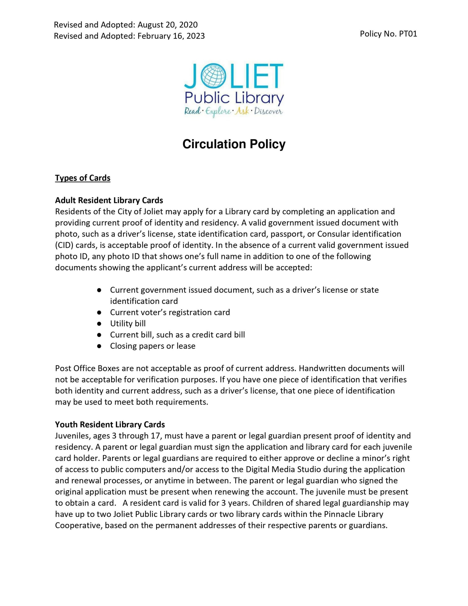 Policies – Joliet Public Library