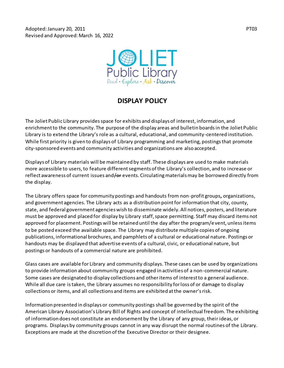 Policies – Joliet Public Library