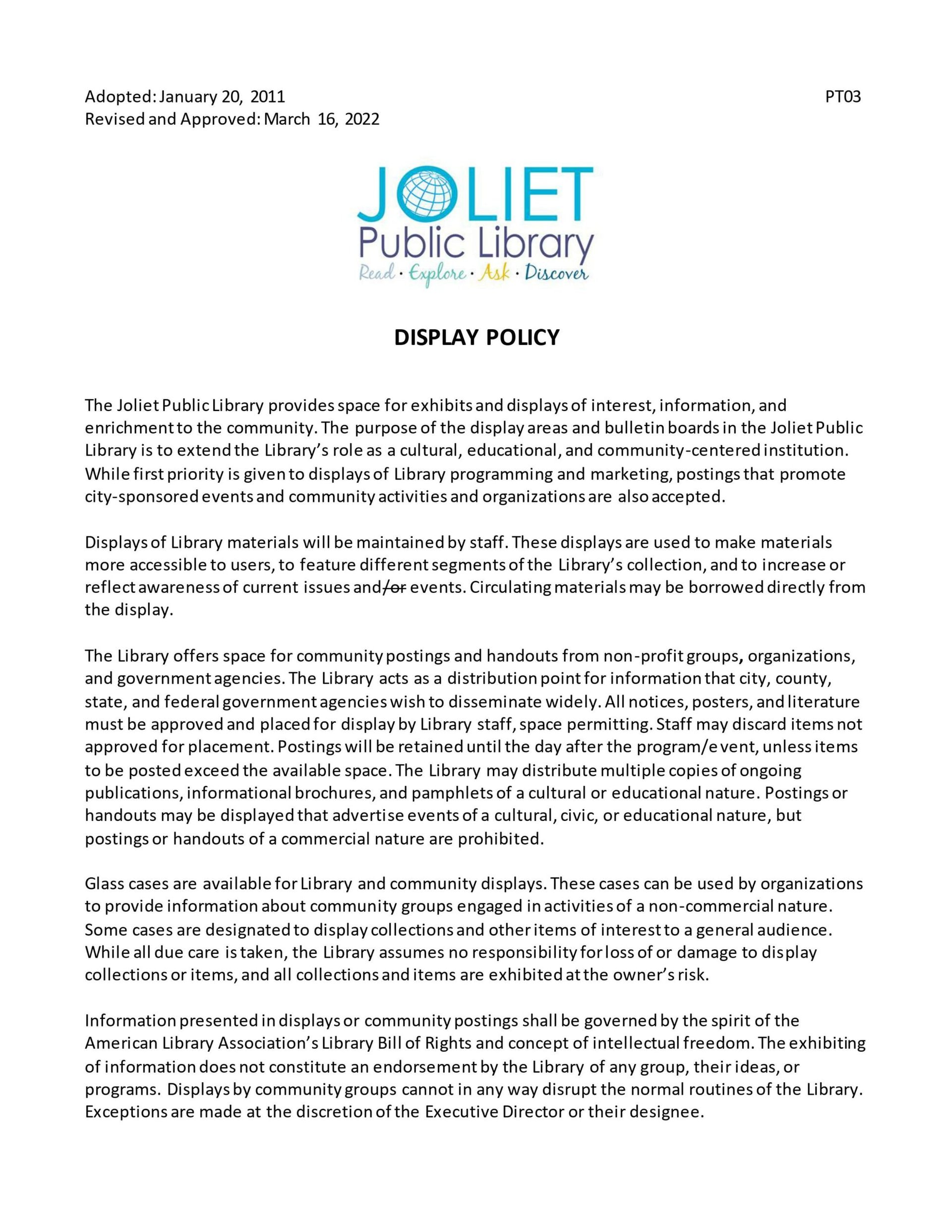 Policies – Joliet Public Library