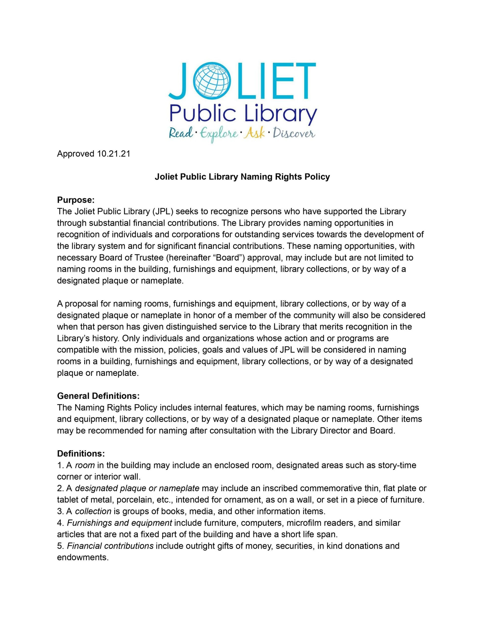 Policies – Joliet Public Library
