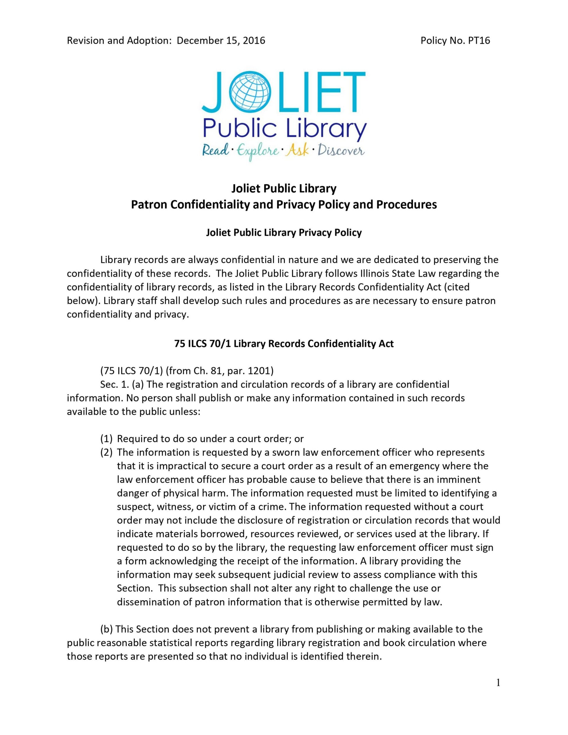 Policies – Joliet Public Library